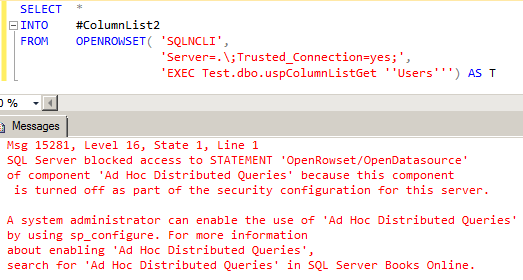 ストアドプロシージャの結果からテーブルを生成する Select Into And Openrowset 便利なt Sql&クエリー集