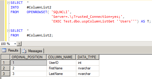ストアドプロシージャの結果からテーブルを生成する Select Into And Openrowset 便利なt Sql&クエリー集
