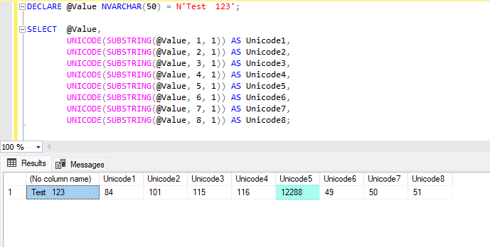 T Sql で文字列内の各文字の Unicode を調べる方法 便利なt Sql&クエリー集 Sql Server 入門